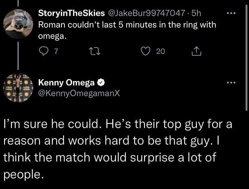 Kenny Omega Responded To Fan That Said Roman Reigns “Couldn’t Last 5 ...