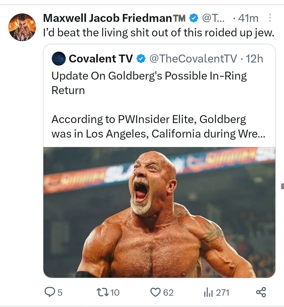 MJF Tweets Then Deletes About "Roided Up" Goldberg - WEB IS JERICHO